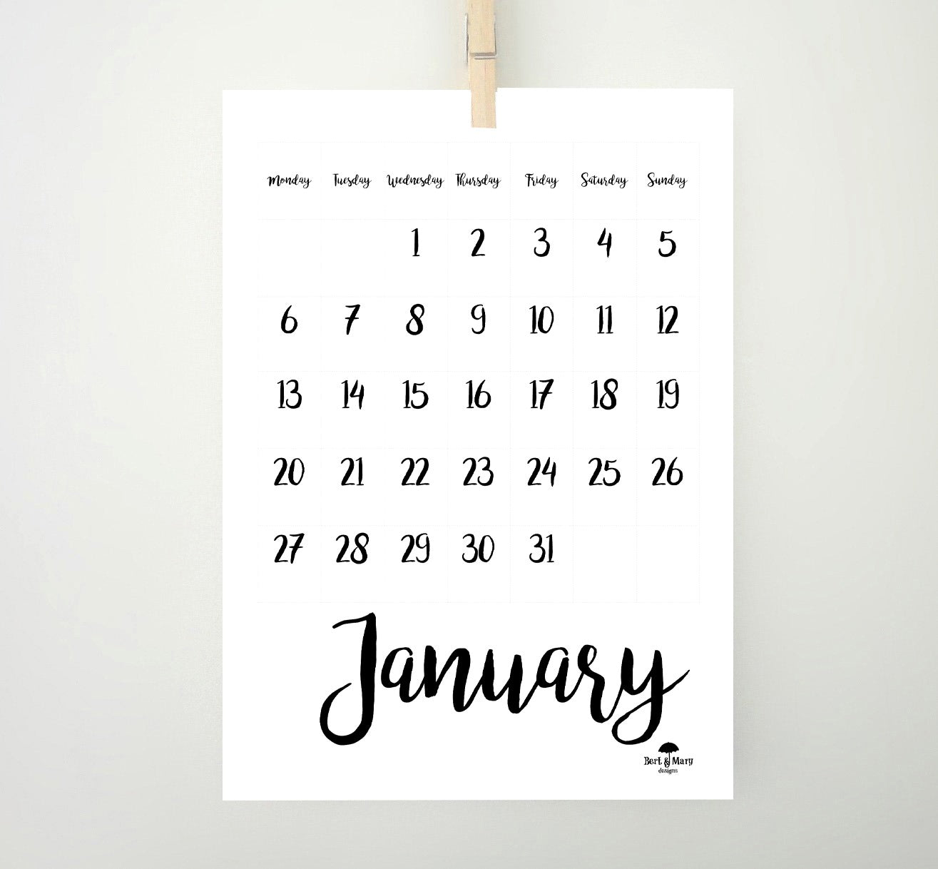 2025 Printable Calendar, Below Digital Calendar – Bert and Mary Designs