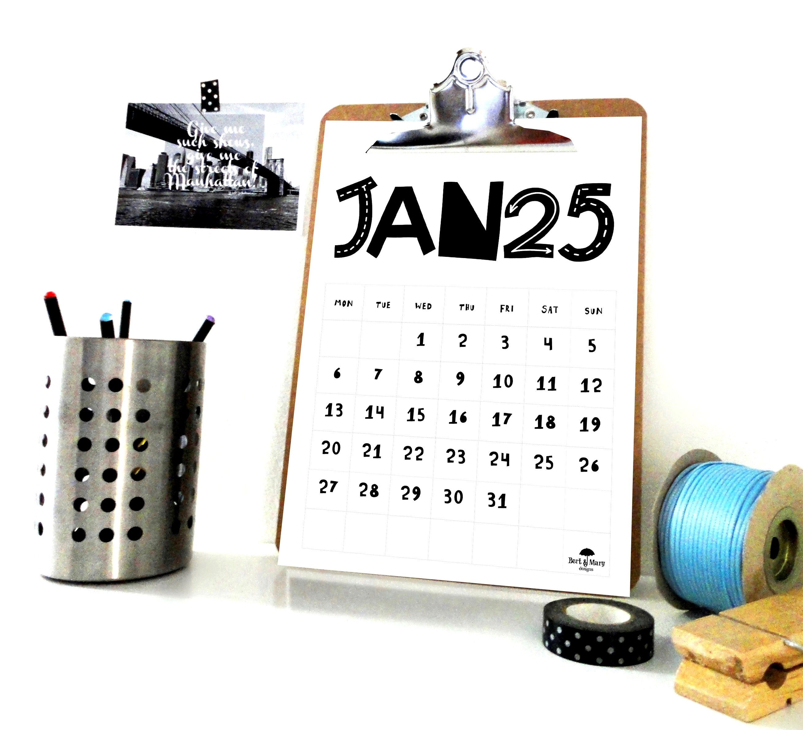 Tall Scandi 2025 Printable Calendar, 2025 Calendar – Bert and Mary Designs