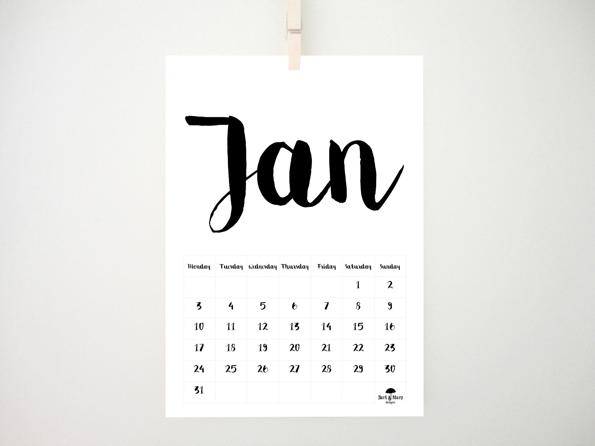 Brushy Printable Calendar, 2022 Calendar, 2022 Monthly Calendar – Bert ...