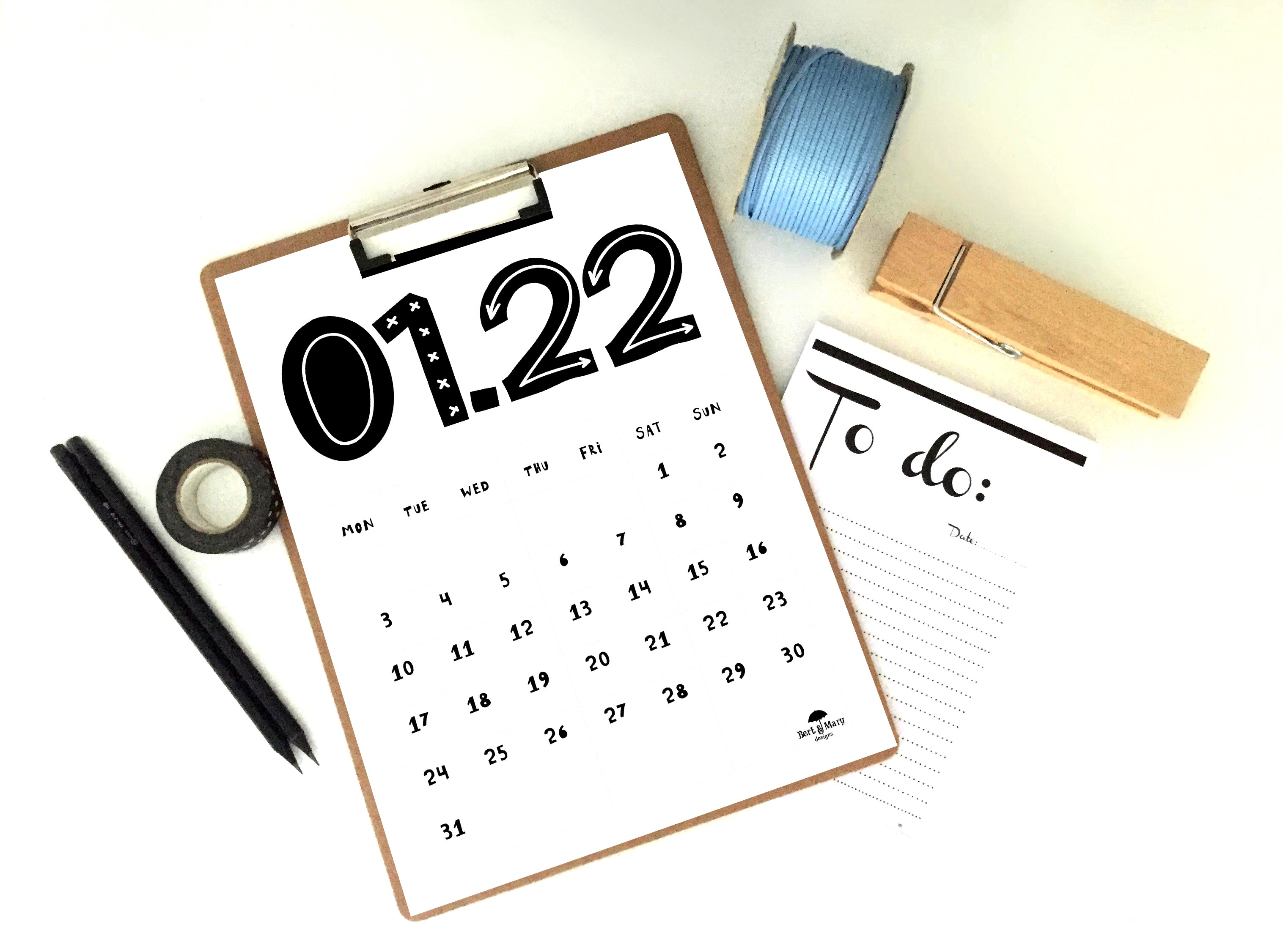 Tall Scandi 2022 Printable Calendar, 2022 Calendar – Bert and Mary Designs